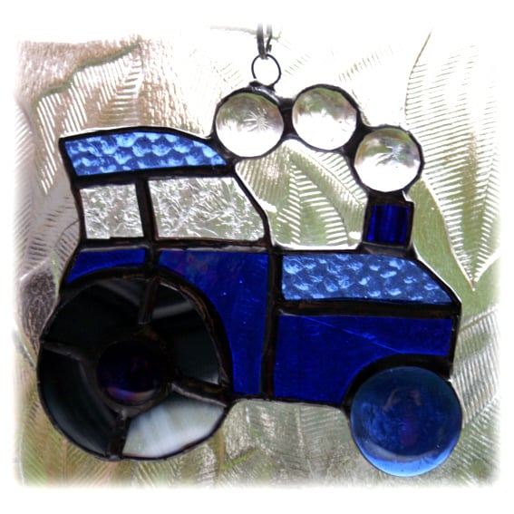 Tractor Suncatcher Blue Stained Glass Handmade ... - Folksy