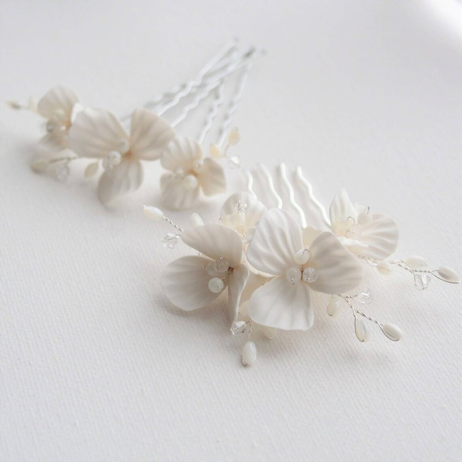 Bridal hair comb set, wedding hair comb and pins - Folksy