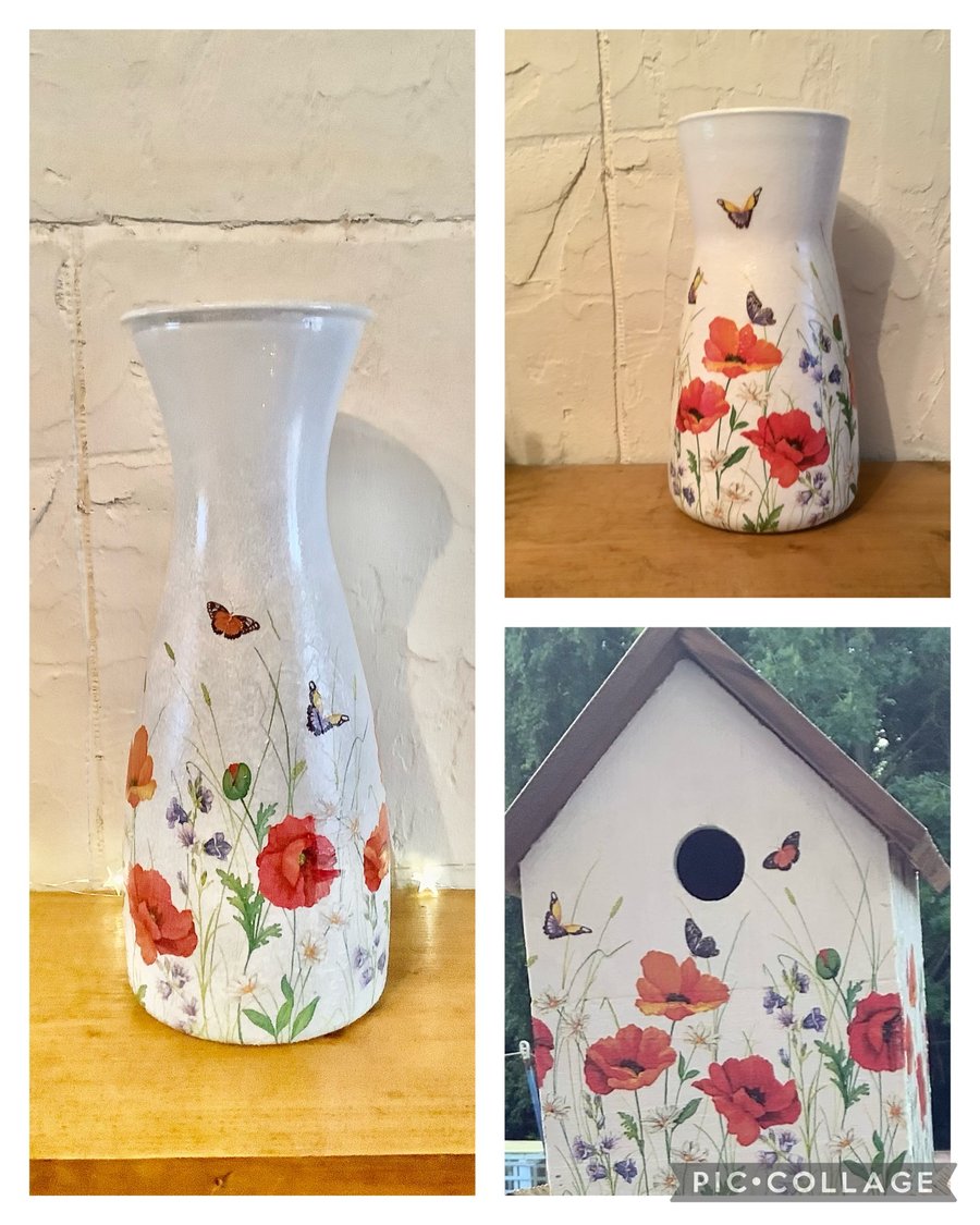 Poppy meadow design vase, birdbox - Folksy