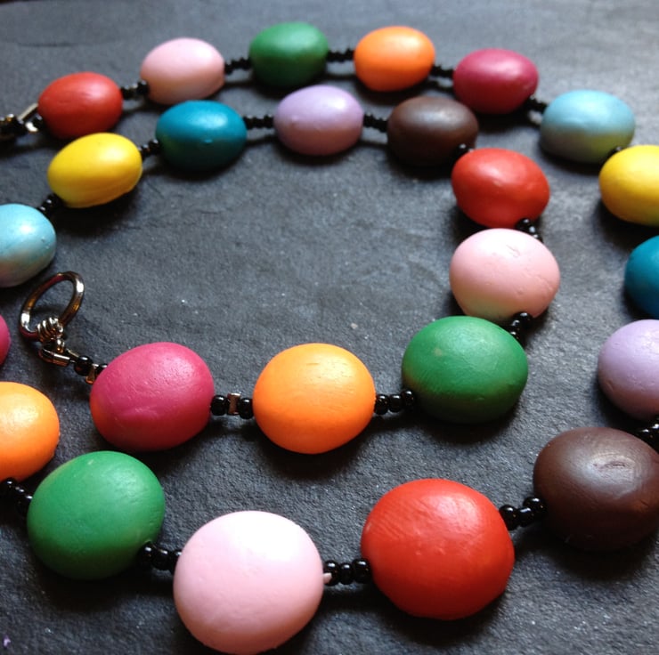 Smarties Beaded Polymer Clay Necklace 18 inch - Folksy