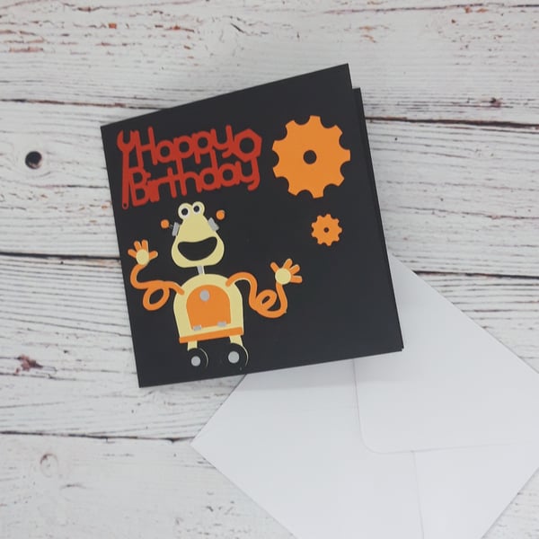 Simple Handmade Birthday Card, Robot Birthday C... - Folksy