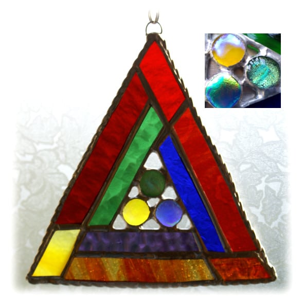 Rainbow Triangles Suncatcher Stained Glass Hand... - Folksy