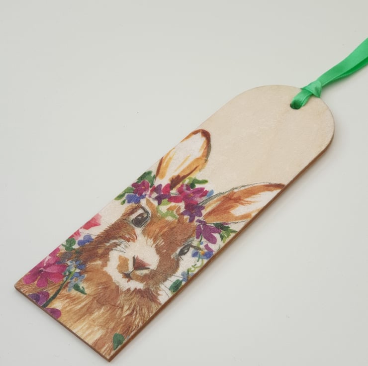 Rabbit decoupage wooden bookmark - Folksy