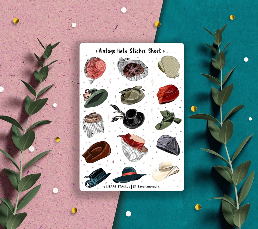 Vintage hats stickers, planner stickers, bullet... - Folksy