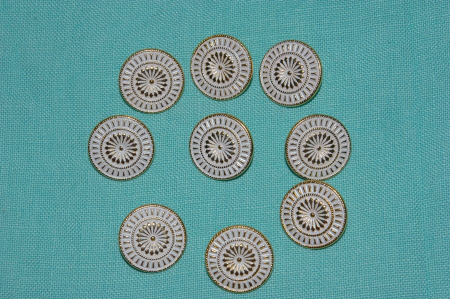Buttons a Set of Nine White and Gold Colour Sha... - Folksy