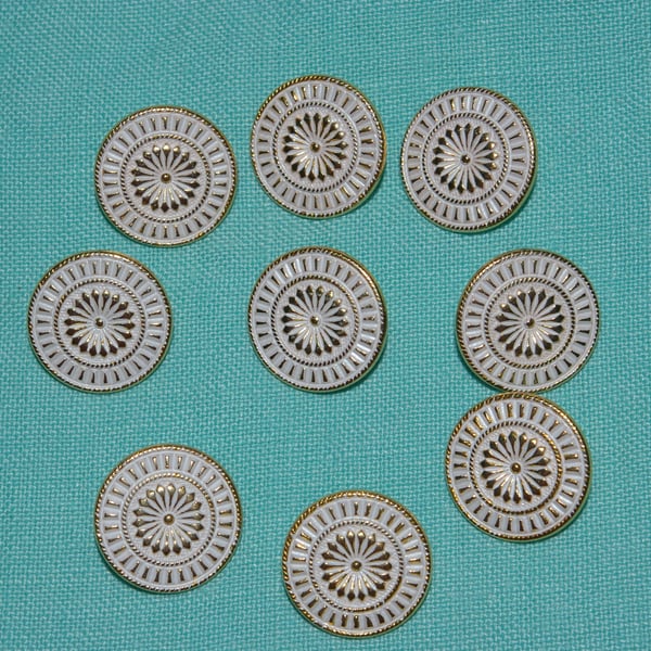 Buttons a Set of Nine White and Gold Colour Sha... - Folksy