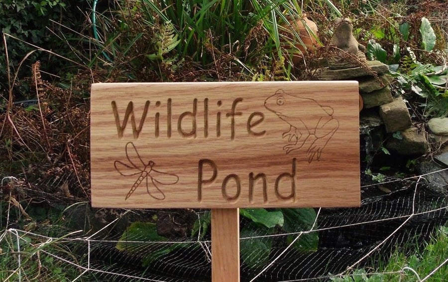 Wildlife PondPersonalised wooden signCarved Oak... - Folksy
