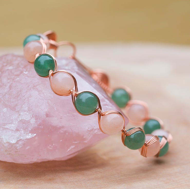 Aventurine Pink & Green Copper Bangle - Folksy
