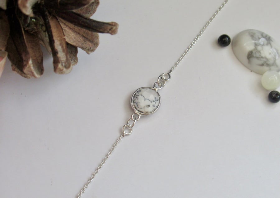 Unique Dendritic Opal connector SS bracelet - Folksy