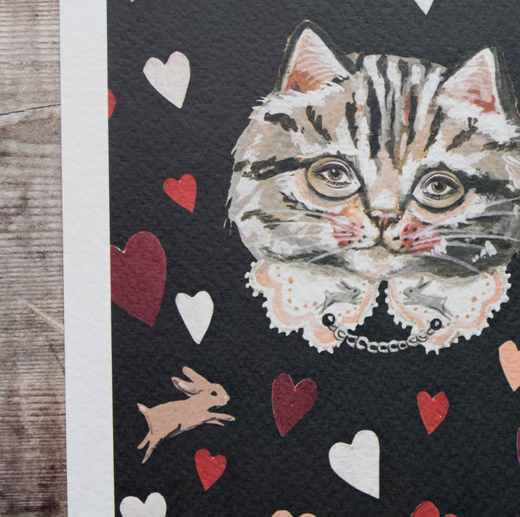 A5 tabby cat art print. Love hearts, romantic, ... - Folksy