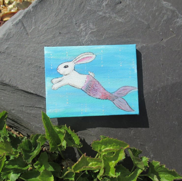 Merbunny Mermaid Bunny Rabbit Picture Canvas Ar... - Folksy