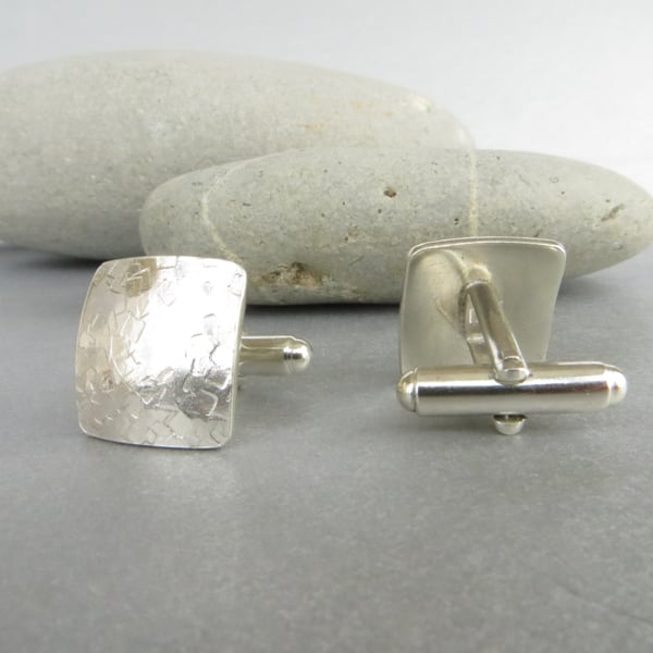 Sterling Silver Cufflinks, Hallmarked Square Te... - Folksy