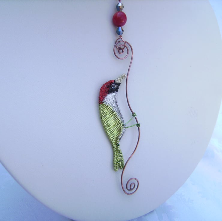 Woodpecker Wire Bird Necklace - Folksy