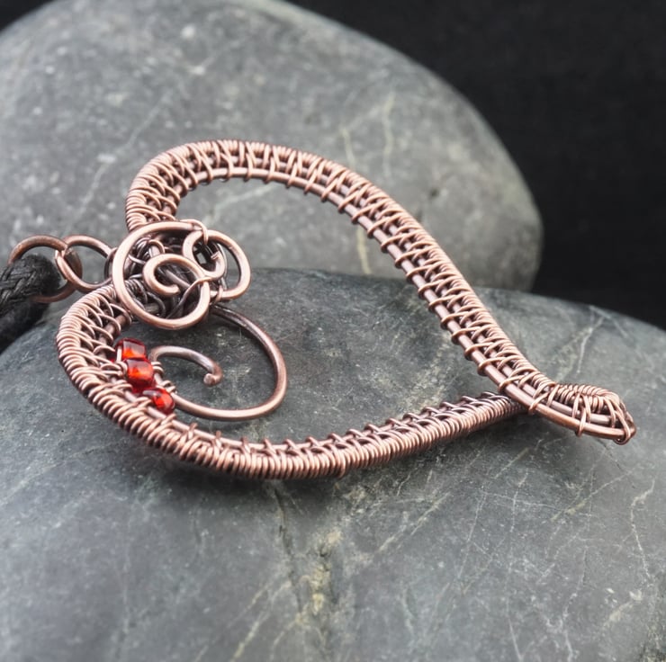 Copper Wire Weave Heart Pendant - Folksy