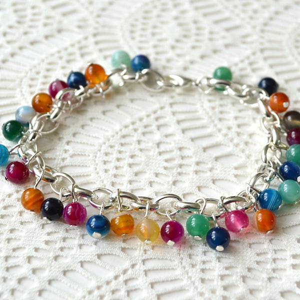 Multi-coloured Agate Charm Bracelet - Folksy