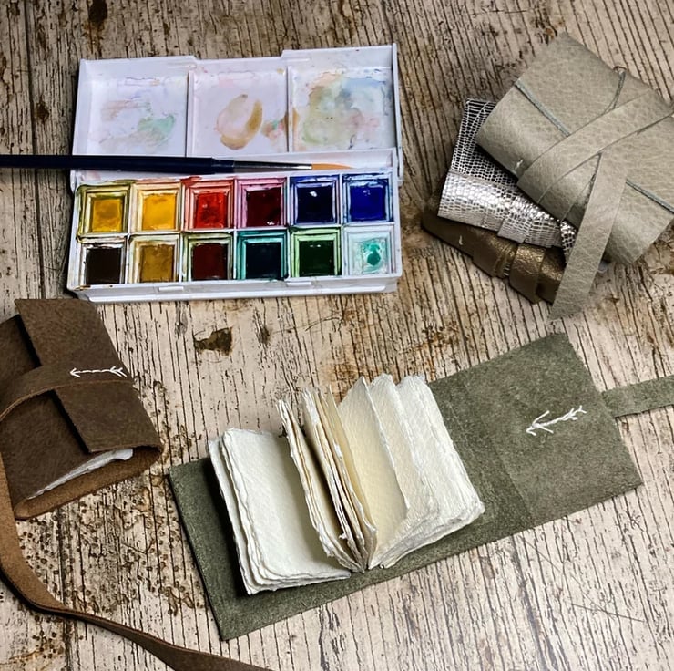 A9 Tiny Leather Cotton Rag Sketchbook, 1.5x2 Ru... - Folksy