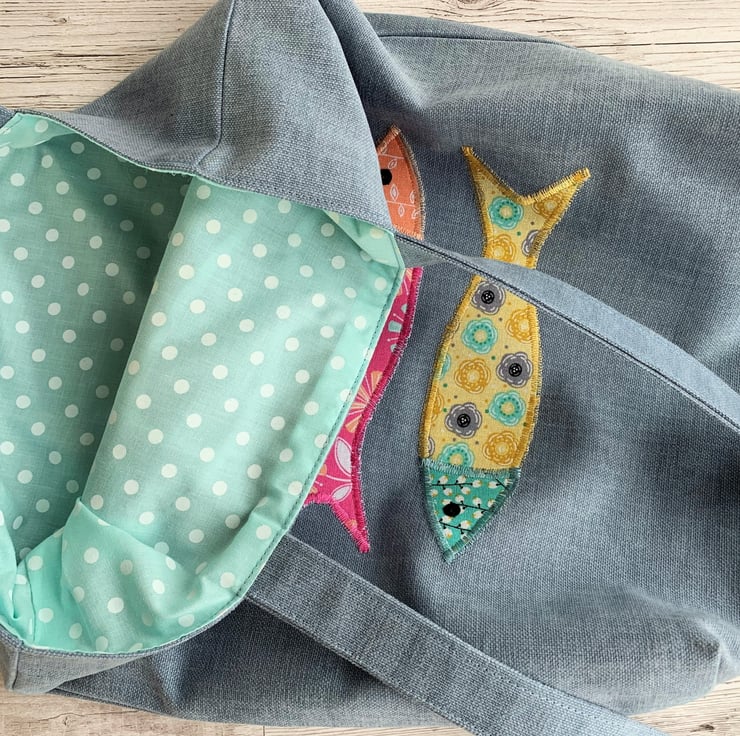 Fish tote bag with four bright colourful fish - Folksy