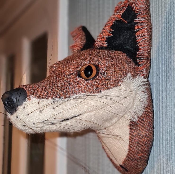 Faux fox wall mount in rust coloured herringbon... - Folksy