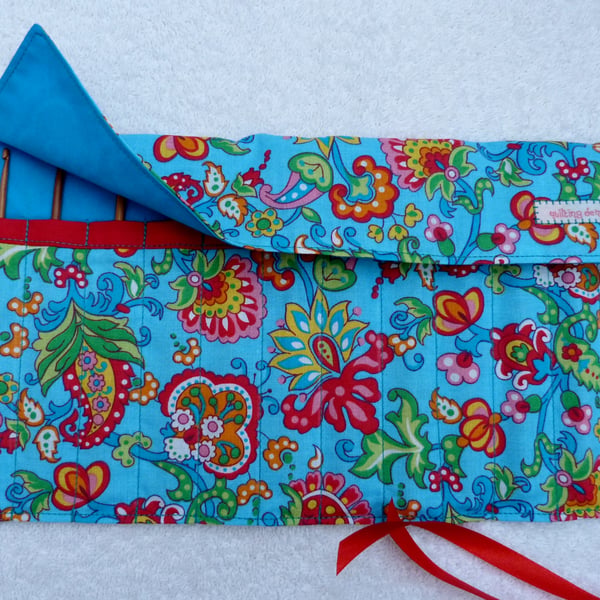 Blue and Red Paisley Roll Up Crochet Hook Hold... - Folksy