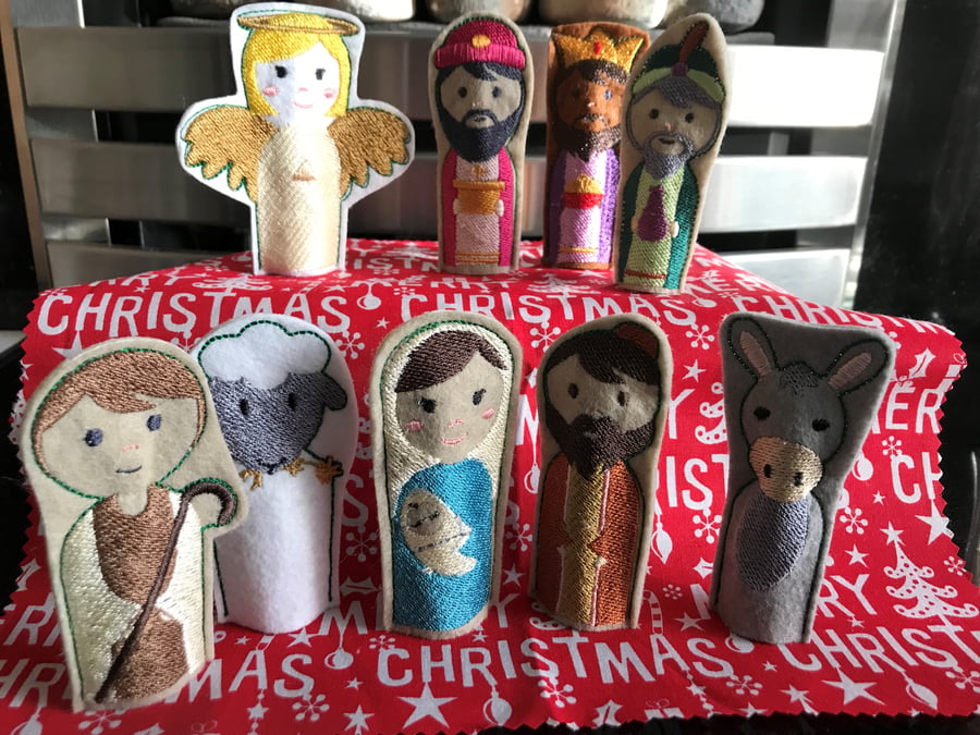 Felt Embroidered Finger Puppets or Nativity Fig... - Folksy