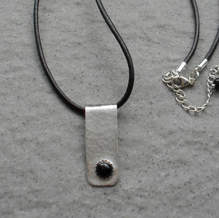 Sterling Silver Bar Drop Pendant With Black L... - Folksy