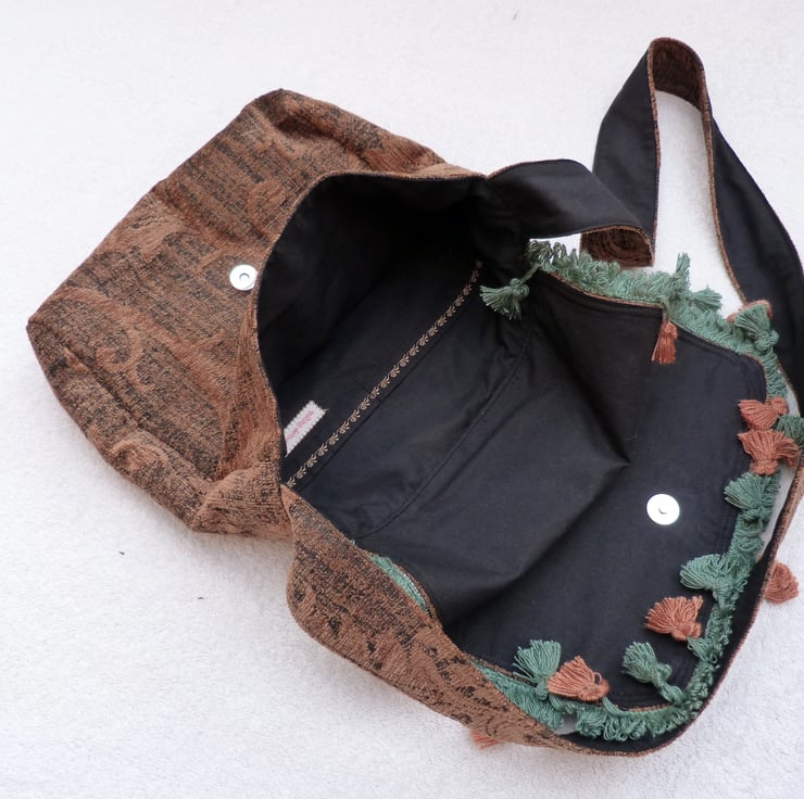 Upholstery Fabric Shoulder Bag with Tassel Trim... - Folksy