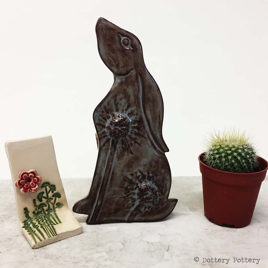 Ceramic Moon Gazing Hare Pottery Hare decoratio... - Folksy