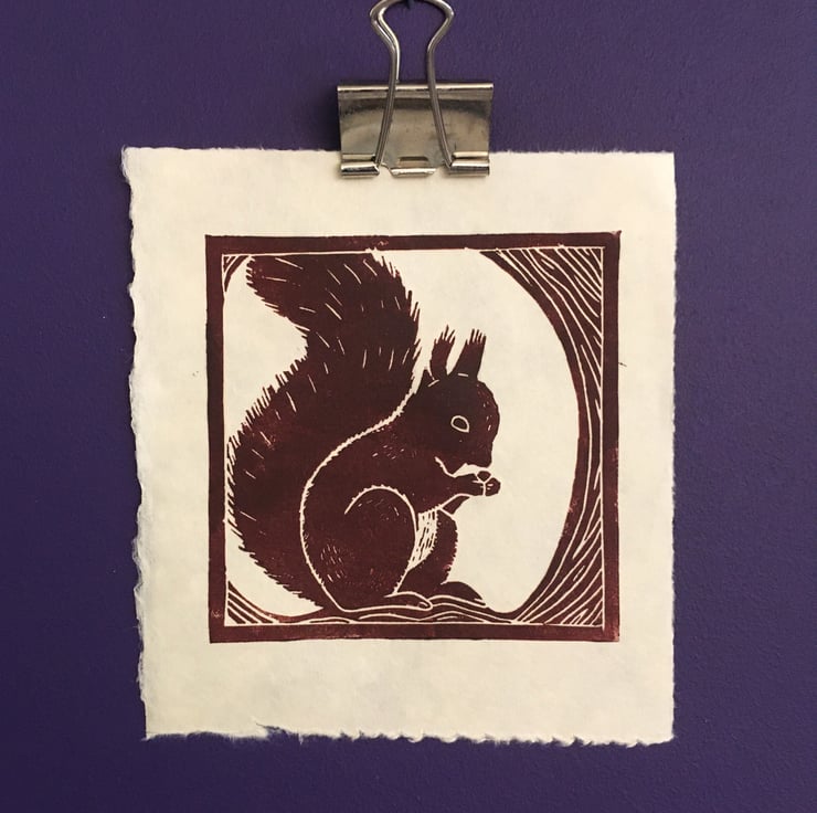 Lino Print - Red Squirrel - Folksy