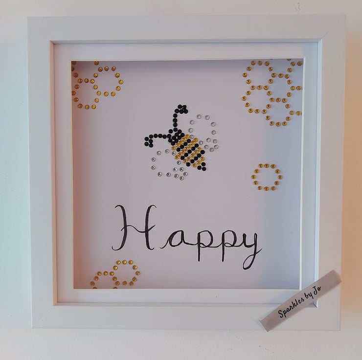 BEE HAPPY PICTURE Beautiful Hand Sparkled Bee H... - Folksy