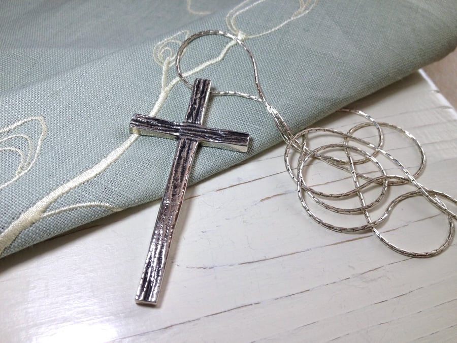 Sterling Silver Textured Cross. - Folksy