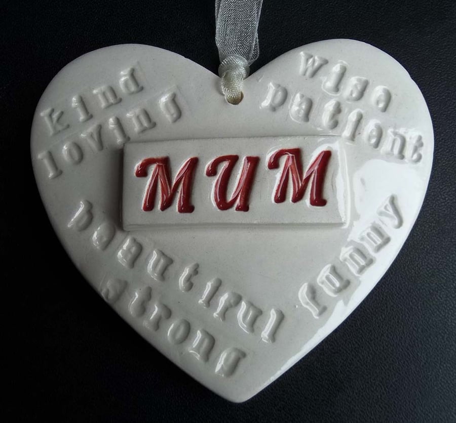 Mum Mothers Day ceramic heart - Folksy