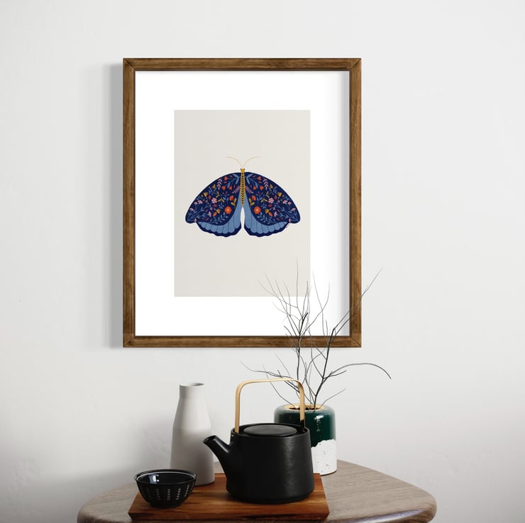 Royal Blue Moth Art Print, Moth Wall Art Print,... - Folksy