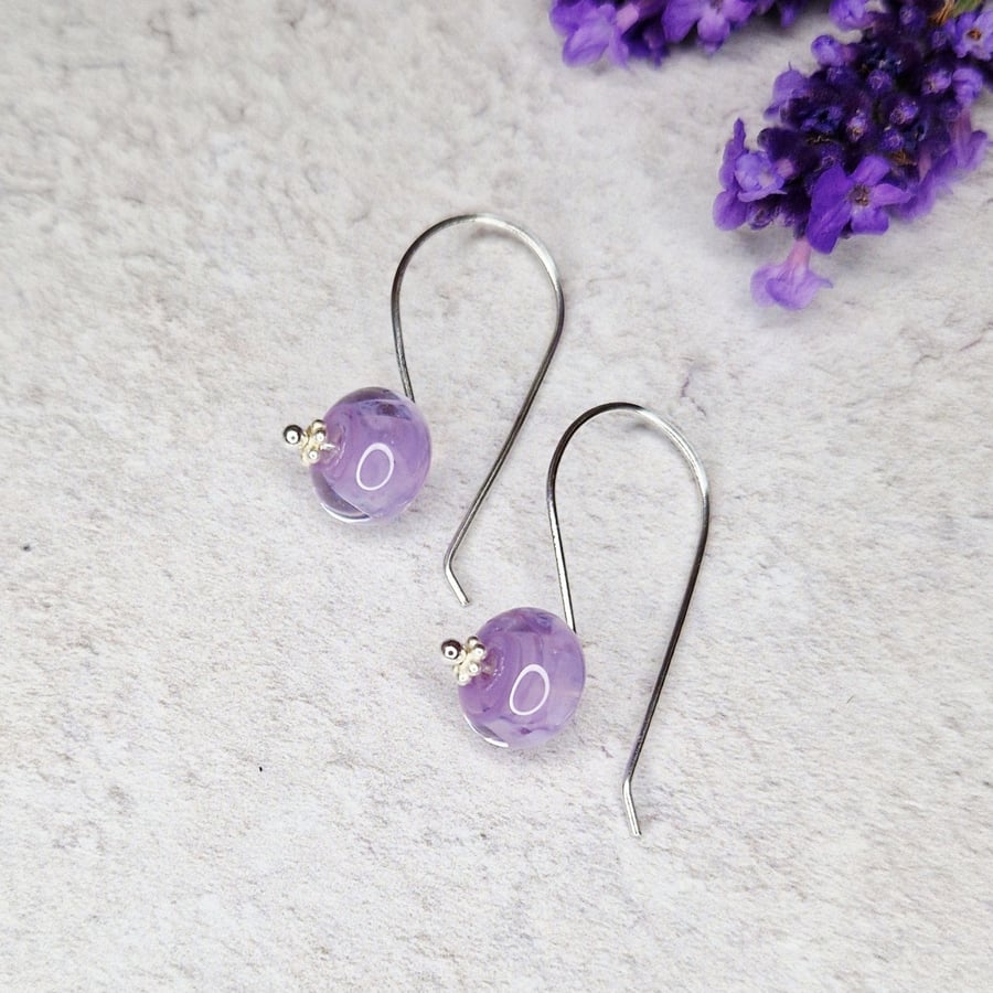 Lavender Lampwork Bead Earrings - Folksy