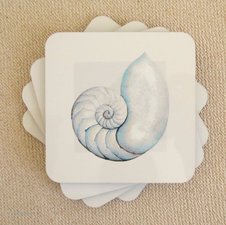 Nautilus sea shell coaster in cream and neutral... - Folksy
