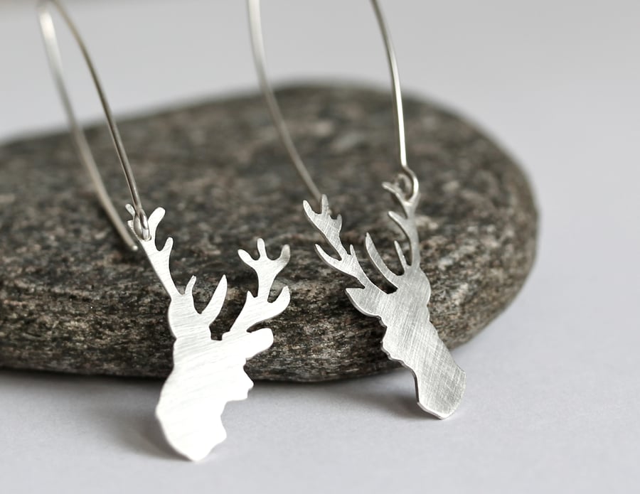 Silver Stag Hook Earrings - Folksy