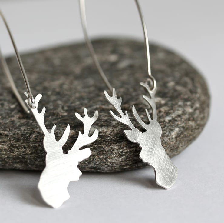 Silver Stag Hook Earrings - Folksy