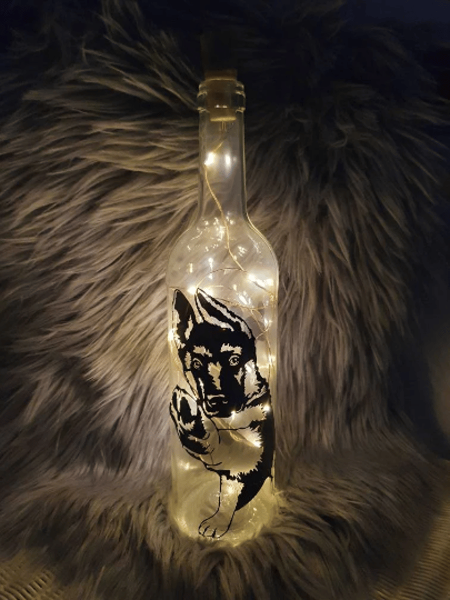 German Shepherd Pup Light Bottle - Folksy