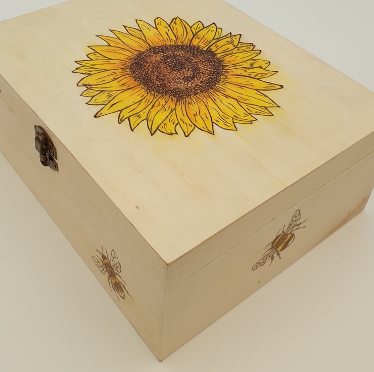 Rustic Wooden decorative keepsake box with sunf... - Folksy