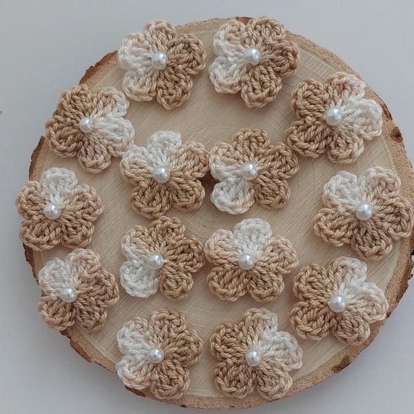 Tiny Beige Crochet Flowers - Folksy