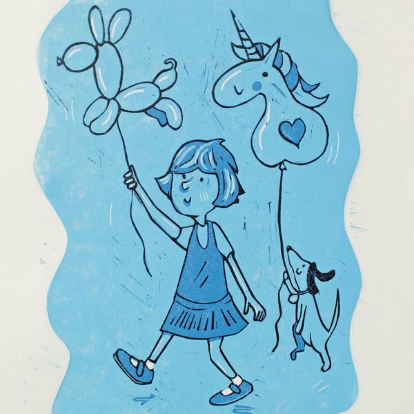 Lino Print Hand Printed Balloon Dog Limited Edi... - Folksy