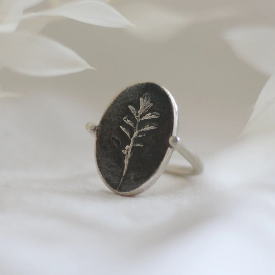 Fossil Leaf Silver Ring, Oxidised Sterling Silv... - Folksy