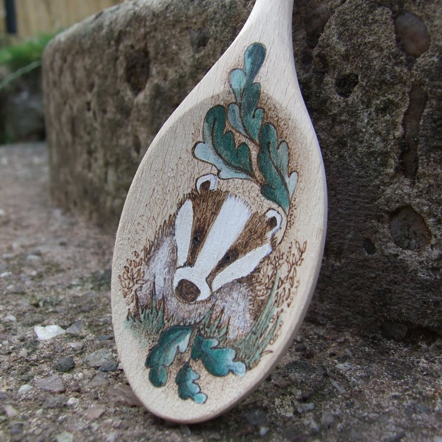 Badger Pyrography Spoon British Wildlife - Folksy