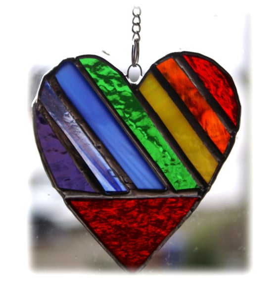 SOLD Love Heart (Rainbow) Stained Glass Sunca... - Folksy