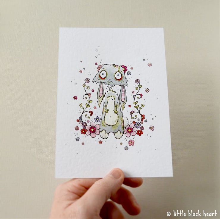 zombie easter bunny - original illustration (A6) - Folksy