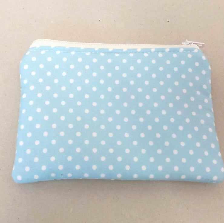 Blue coin purse with white spots - Folksy