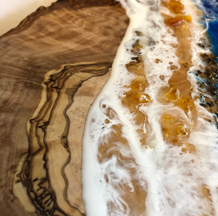 Ocean inspired resin painting on olive wood, Am... - Folksy