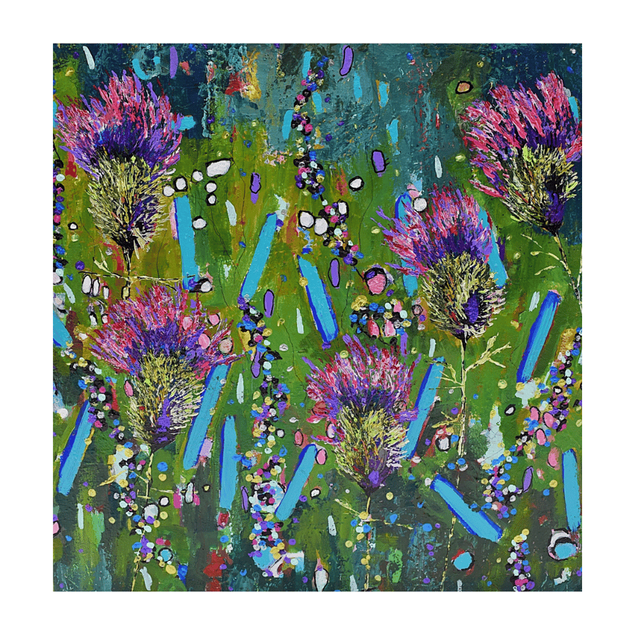 An Abstract Acrylic Painting of Scottish Thistl... - Folksy