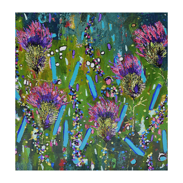 An Abstract Acrylic Painting of Scottish Thistl... - Folksy