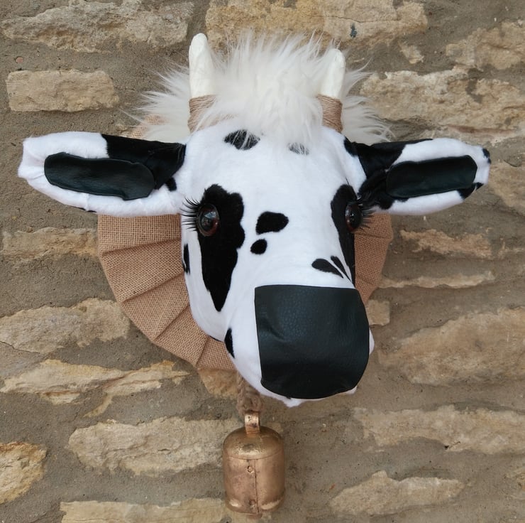 Faux taxidermy black & white Moo cow animal... - Folksy