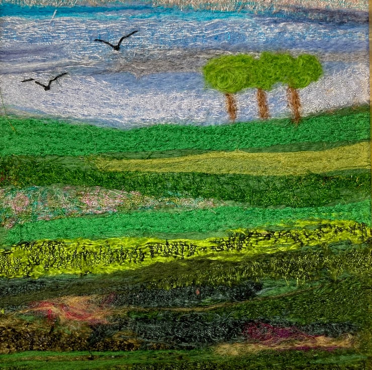 Silk textile art landscape picture, across the ... - Folksy